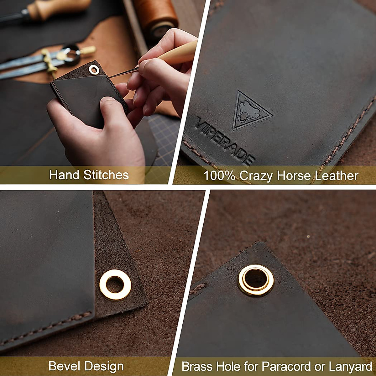 VIPERADE PJ27 Leather Sheath for EDC Knuckle, EDC Coins Sheath for Men, Small EDC Leather Sheath for Lighter, Car key, Carabiner, Mini EDC Gears (Brown)