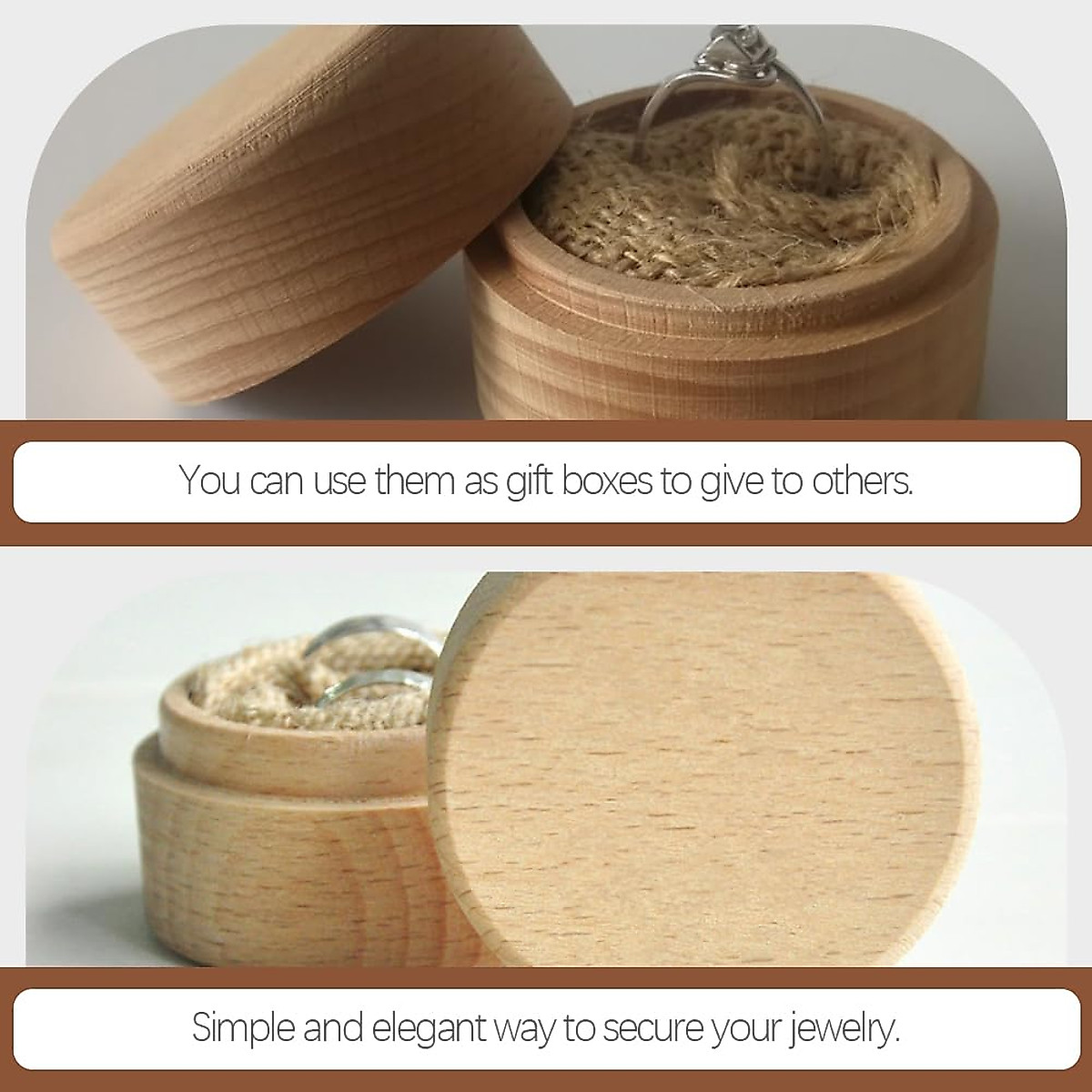Small Boxes 3pcs Round Wooden Ring Boxes with Lid Small Earring Display Box Wooden Keepsake Box for Jewelry Earrings Necklace Proposal Engagement Birthday Wedding Ring Box