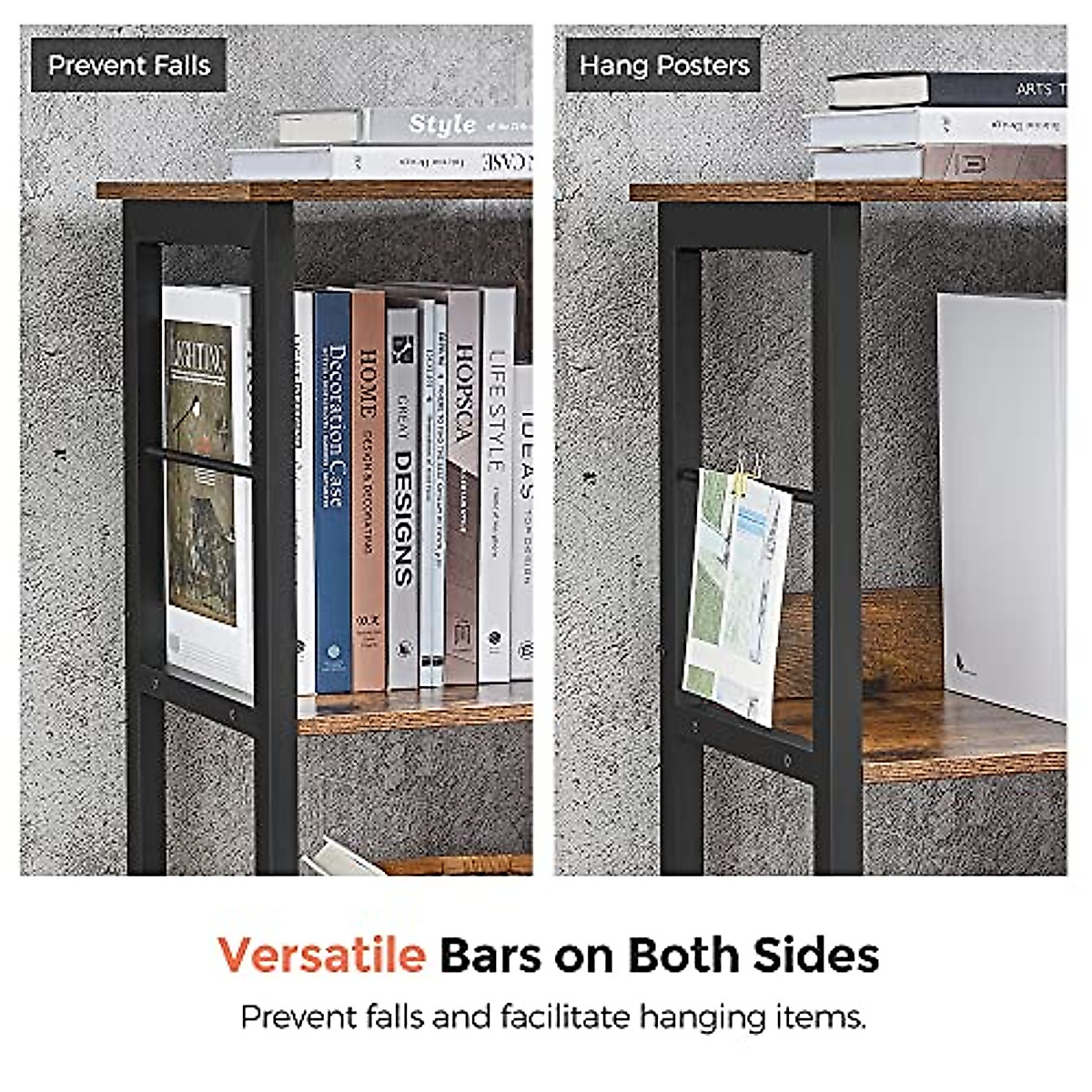 VASAGLE Bookshelf, Cube Shelf, Console Table, TV Stand with 6 Storage Cubes, for Office, Living Room, Bedroom, 13 x 47.2 x 31.5 Inches Industrial Design, Rustic Brown and Black ULLS104B01