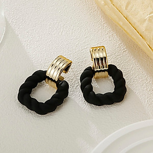 RUOFFETA Rectangle Earrings for Women, Acrylic Square Earrings Twisted Geometric Statement Earrings(Black Gold)