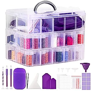 3-Tier Diamond Painting Storage Container Case, 100Slots Stackable Bead Organizer with Lids Diamond Art Accessories Tools, Diamond Art Storage Box Plastic Seed Storage Container Diamond Dots Organizer