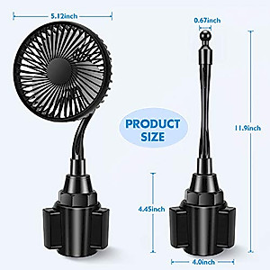 USB Car Fan, Car Cup Holder Fan Mount 3 Speeds Adjustable Gooseneck Fan Cradle for Better Cooling, Large Wind Single-Head Fan Powerful Quiet for Car, SUV Truck, Boat, Seat cup,Golf Car