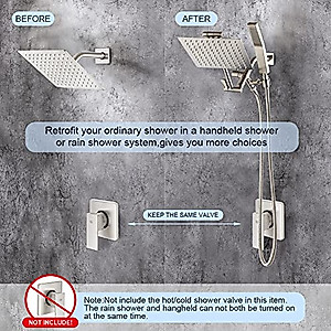 POP SANITARYWARE All Metal Shower Head with Handhled Brushed Nickel, Dual 8 Inch Shower Heads Combo with Adjustable Extension Arm, Smooth 3-Way Diverter, 59" Stainless Steel Hose