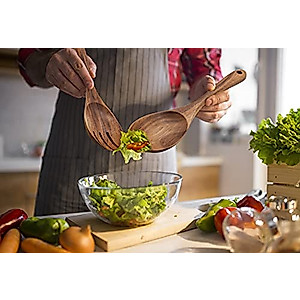 Salad Servers, Salad Tongs, 10.2in Salad Spoon and Fork Set, Durable Wood Salad Mixing Dinner Fork and Spoon Long Handle Salad Server Set