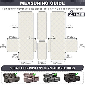 TAOCOCO Loveseat Recliner Cover with Console, Non-Slip Split Reclining Pet Cover for Dual Loveseat Recliner, Furniture Protector with Elastic Straps (2 Seater, Dark Grey)