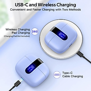 TAGRY Bluetooth Headphones True Wireless Earbuds 60H Playback LED Power Display Earphones with Wireless Charging Case IPX5 Waterproof in-Ear Earbuds with Mic for Smart Phone Laptop TV Computer Sports