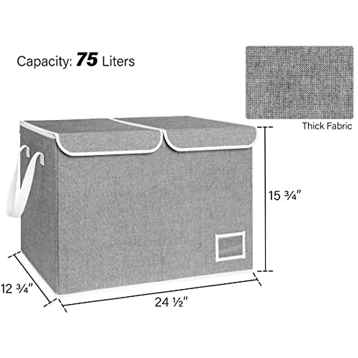StorageWorks Storage Bin with Flip-Top Lids, Collapsible Storage Box, Gray, 24 ¾"L x 13" W x 16" H