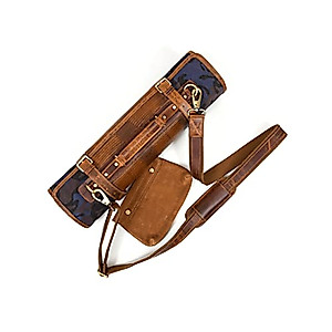 Leather Canvas Knife Roll Storage Bag Expandable 10 Pockets Detachable Shoulder Strap Travel-Friendly Chef Knife Case Roll By Aaron Leather Goods (Pittsburgh, Canvas Leather)