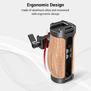 SMALLRIG Wooden Mini NATO Handle Side Handgrip for Mirrorless Digital Camera DSLR Camera Small Camera Cage with Cold Shoe Mount Built-in Wrench, Up and Down Adjustable - 2915