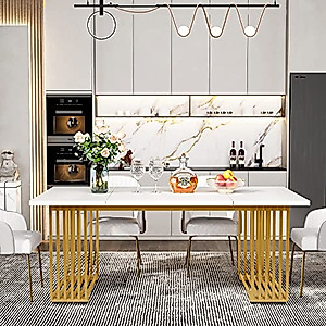 Tribesigns Modern Dining Table for 6-8 People, 70.8 Inches Long White Dining Room Table for Kitchen, Wood Kitchen Table with Gold Metal Legs, Rectangular Dinner Table for Dining Room, Family Gathering