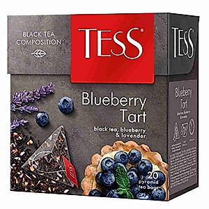Tess Blueberry Tart Black Tea Composition Blueberry and Lavander Leaf Tea in 20 Pyramid Sachets