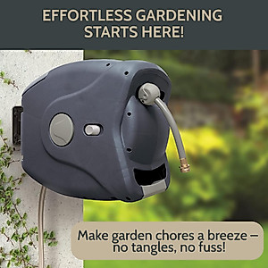 Sunneday 100ft Retractable Hose Reel 5/8 | Automatic Retractable Hose Reel w/Wall Mount | Easy to Assemble Water Hose Reel w/Flexible Swivel Mount | Retractable Garden Hose Reel (100ft. Charcoal)