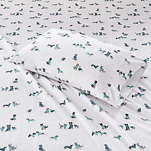 Intelligent Design Cozy Soft 100% Cotton Flannel Print Animals Stars Cute Warm, Ultra Soft Cold Weather Sheet Set Bedding, Full, Teal Dogs 4 Piece