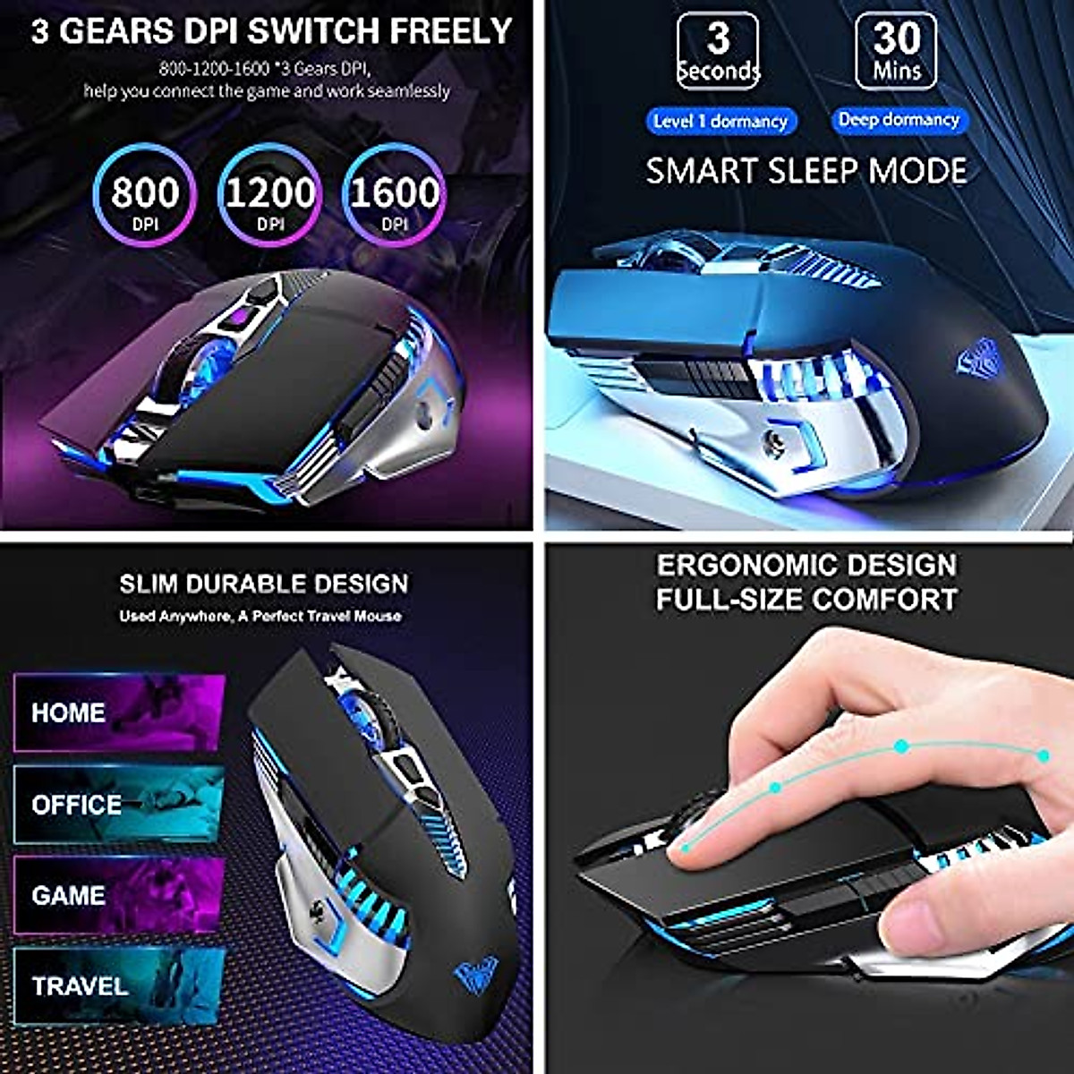 Pink Wireless Mouse, Rechargeable Bluetooth Gaming Mouse Multi Device (3-Mode:BT 5.0/3.0+2.4Ghz) with Side Buttons, RGB LED Backlit, USB Cordless Computer Mice for Laptop/PC/MacBook Pro/iPad (Pink)