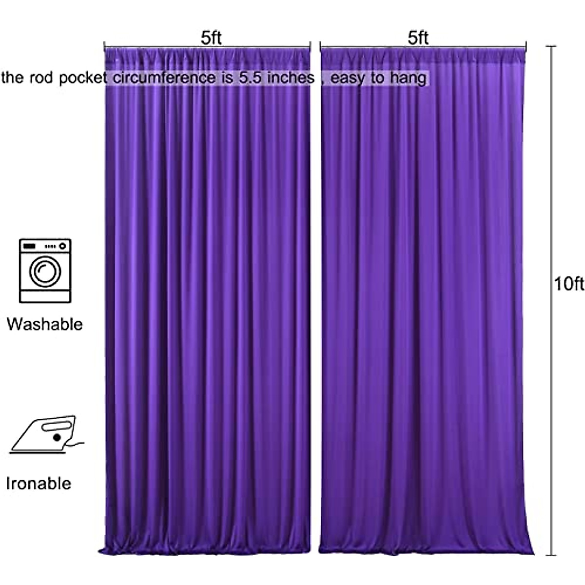 AK TRADING CO. 10 feet x 10 feet Purple Polyester Backdrop Drapes Curtains Panels with Rod Pockets - Wedding Ceremony Party Home Window Decorations (DRAPE-5x10-PURPLE)