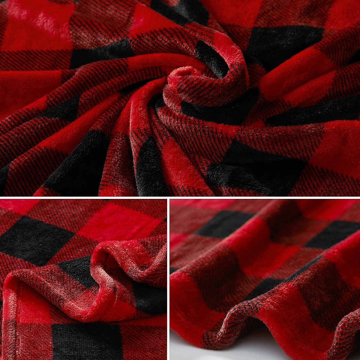 Touchat Fleece Throw Blankets, Buffalo Plaid Throw Blanket for Couch Sofa Bed, Soft Warm Fuzzy Cozy Plush Checkered christmas blanket, Lightweight Farmhouse Decor 50" x 60" (Red & Black)