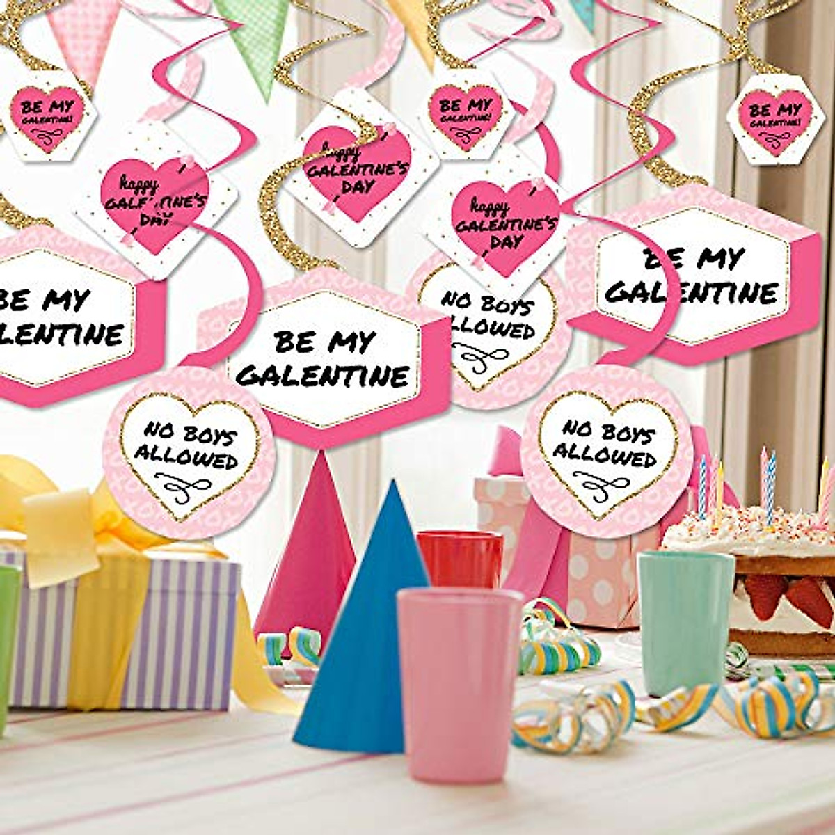 Big Dot of Happiness Be My Galentine - Galentine’s and Valentine’s Day Party Hanging Decor - Party Decoration Swirls - Set of 40