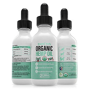Zoomi Pets Calming Organic Hemp Oil for Dogs and Cats - Hemp Oil Drops with Omega Fatty Acids - Hip and Joint Support, Skin and Coat Health and Allergy Relief - Helps with Anxiety, Stress and Pain