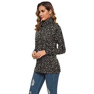 Women's Turtleneck Long Sleeve Fall Shirts Casual Slim Fit Basic Tops Layer Winter Warm Thermal Layering Tee Floral