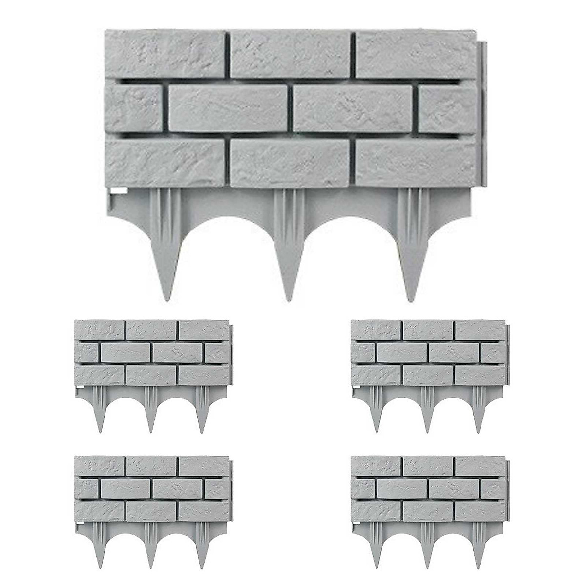 SJUFNDS Garden Lawn Edge Fence Outdoor Brick Stone Look Borders No-dig Interlocking Landscape Edging Decorative Landscape Kits Plastic 5PCS (Grey-5pcs)