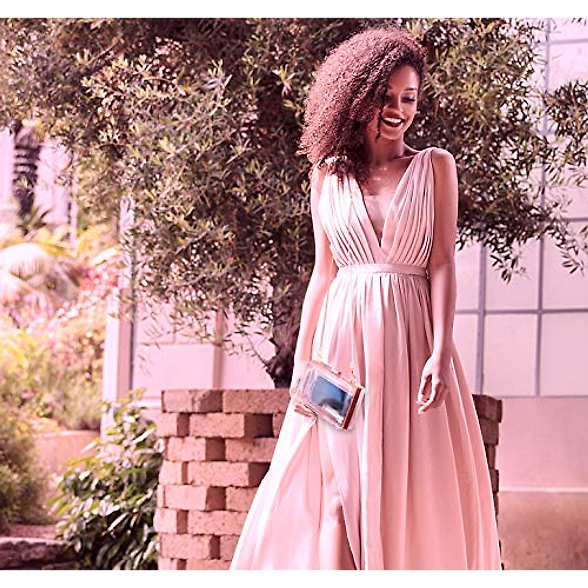 STEVENS PARRA Clear Clutch Purse for Women, use this Transparent Acrylic Bag as a Crossbody/Handbag. Gift Box Included. Small (ROSE GOLD)