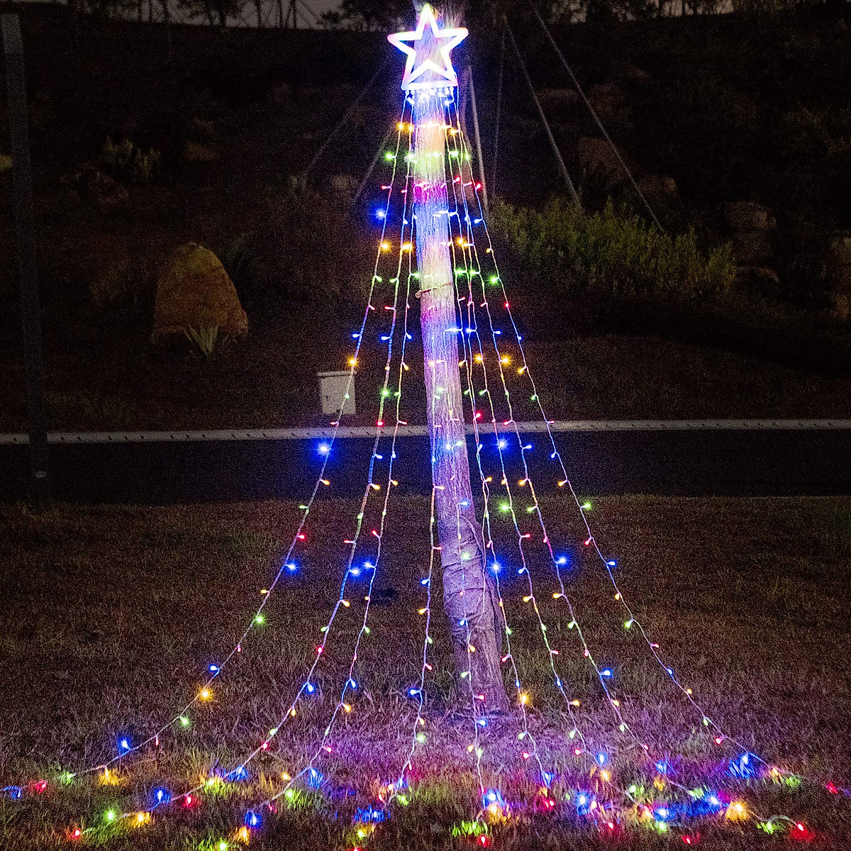 PUHONG Christmas Decoration Outdoor Star String Lights,16.4Ft Christmas Tree Toppers Lights 320 LED 8 Memory Modes with 14" Lighted Star for Halloween Christmas New Year Holiday Birthday