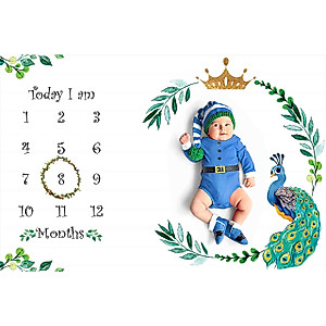 Zomorod Baby Monthly Milestone Blanket | Unisex | Double Side | PhotoBackdrop & Daily use | 40 x 60 | Ultra Soft & Thick Flannel Fleece 300gsm Set | Wreath Included + Free Bonus