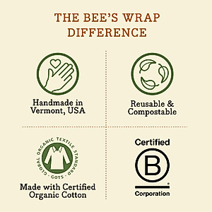 Bee's Wrap - 3 piece value pack - Made in the USA with Certified Organic Cotton - Plastic and Silicone Free - Reusable Eco-Friendly Beeswax Food Wrap - 3 sizes (S, M, L)