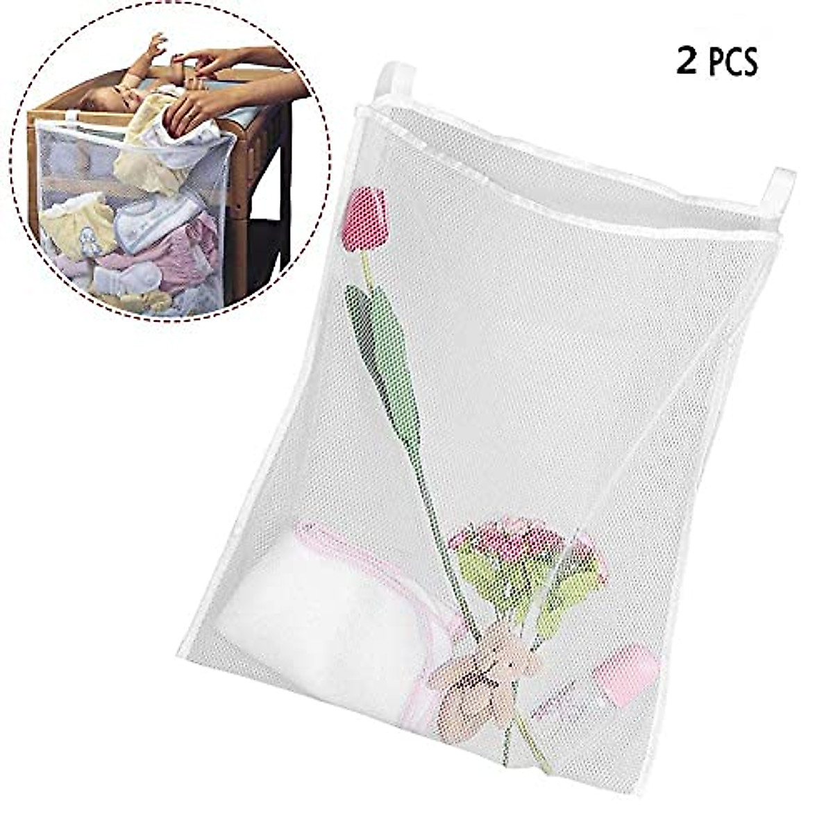 Hanging Storage Bag, 1 Pcs Multifunction Mesh Large Bag Crib Nursery Organizer with Adjustable Straps for Baby Bed to storge Clothing Diapers Toys in Bedroom/Living Room/Kitchen 19.69" x 23.62"