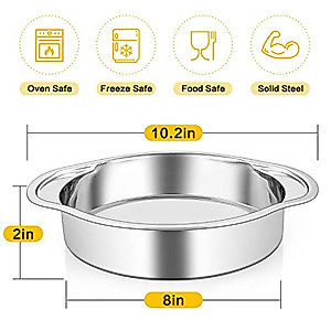 E-far 8 Inch Cake Pan Set of 2, Stainless Steel Round Cake Pans Tins with Handle for Baking Birthday Wedding Layer Cakes, Easy Grip & Straight Side, Mirror Finish & Dishwasher Safe