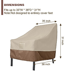 Patio Chair Covers Waterproof Outdoor Furniture Covers 1 Pack Heavy Duty 600D Deep Seated Patio Lounge Chair Cover for All Weathers Veranda Lawn Backyard, Khaki & Brown, 35"X38"X31"