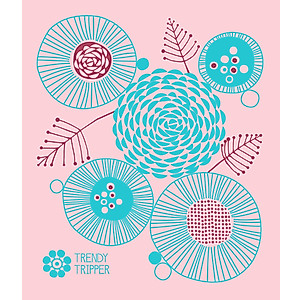 Trendy Tripper Jenn Ski Reusable Swedish Dishcloths/Sponge Cloth MID-Century Modern Abstract Designs Set of 4 (4-Pk MCM Floral Turquoise/Red)