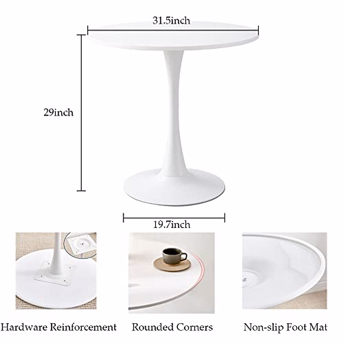Modern Round Dining Table White 31.5 Inch Sturdy décor Table with Pedestal Base in Tulip Design Mid Century Round Dining Room Table(with A Free Table Cloth)