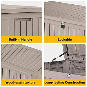 EasyUp 180 Gallon Outdoor Storage Box Waterproof, UV Resistant Resin Deck Box with Hydraulic Rod, Lockable Design and Enhanced Durability for Patio, Garden, and Poolside Use