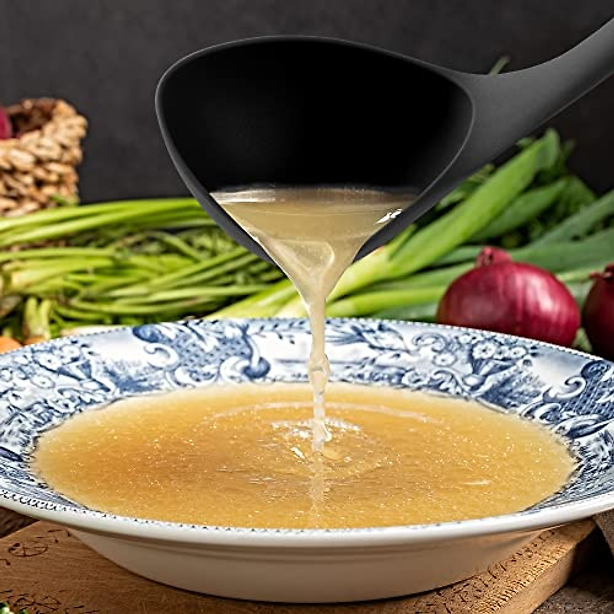 Zulay Soup Ladle Spoon with Comfortable Grip - Cooking and Serving Spoon for Soup, Chili, Gravy, Salad Dressing and Pancake Batter - Large Nylon Scoop & Soup Ladel Great for Canning and Pouring