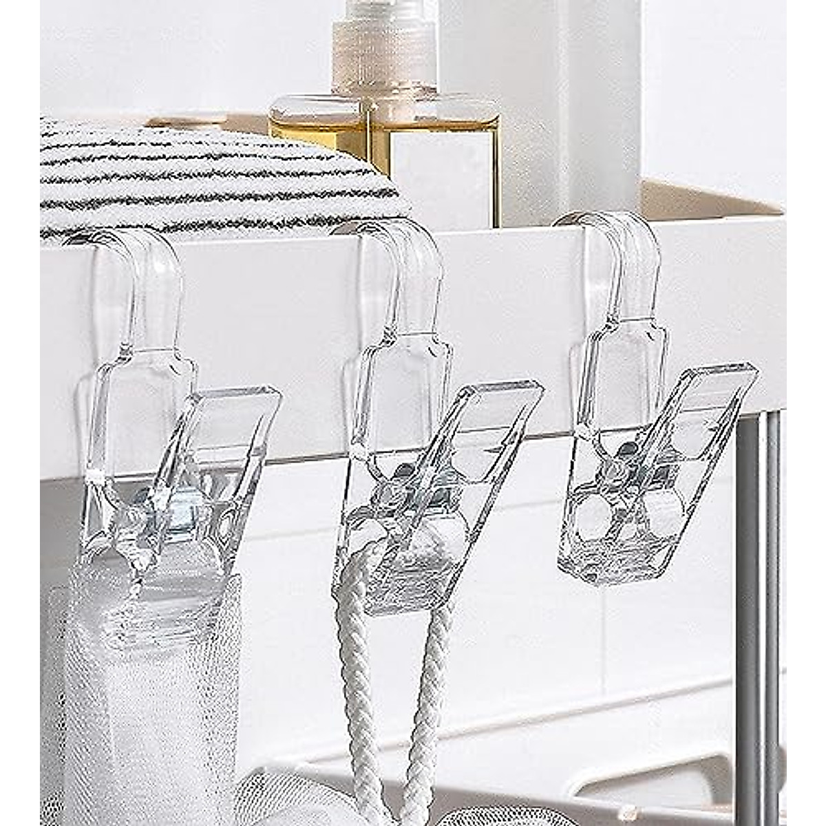 YEBIAO Laundry Hooks with Clips,Acrylic Clothes Pins,Acrylic Hooks with Clips，Bathroom Organizer Hook Multi-Purpose Clips