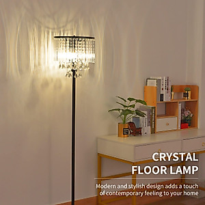 Beaysyty Floor Lamp - Modern Standing Lamp with Foot Pedal,Crystal Stand Up Lights for Living Room, Bedroom, Office, Contemporary LED Black Tall Pole Light Indoor - 3 Lights