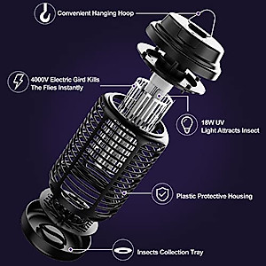 Bug Zapper Outdoor, Mosquito Zapper with Dusk to Dawn Light Sensor, 18W Electric Fly Zapper, Waterproof Mosquito Killer, Mosquito Repellent Outdoor, Fly Trap for Home, Garden, Outdoor Mosquito Control