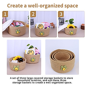 Small Covered Storage Basket, Handmade Woven Fresh Style Desktop Decoration, Organizing Household Miscellaneous Items