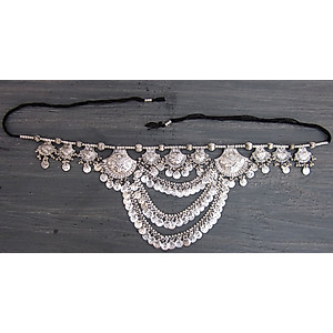 Womens Fashion Beaded Belt with ties | Metal Coin Medallion Silver Plated Antique Vintage Finish | Tribal Fusion Belly Dance Festival Boho Gypsy Hippie Kuchi Hip Waist Body Jewelry | Original Design