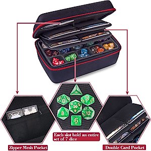 SIQUK Dice Storage Case Big Capacity DND Dice Case Dice Organizer Box With Handle and Double Removable Slotted Tray Dice Organizer Case for Dungeons & Dragons and Other RPG Table Game， Red