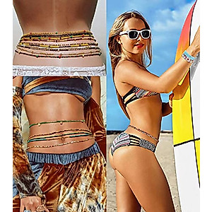 12PCS 24-70 Inches Plus Size Waist Beads Chains for Women Handmade African Belly Beads Layered Body Chain Beach Bikini Jewelry