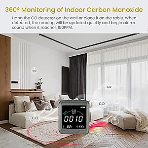 LSENLTY Carbon Monoxide Detector, High Accuracy CO Detector with Digital LCD Display, 3-in-1 Air Quality Monitor(CO, Temperature and Humidity Sensor), CO Alarm Detector for Home Kitchen Travel