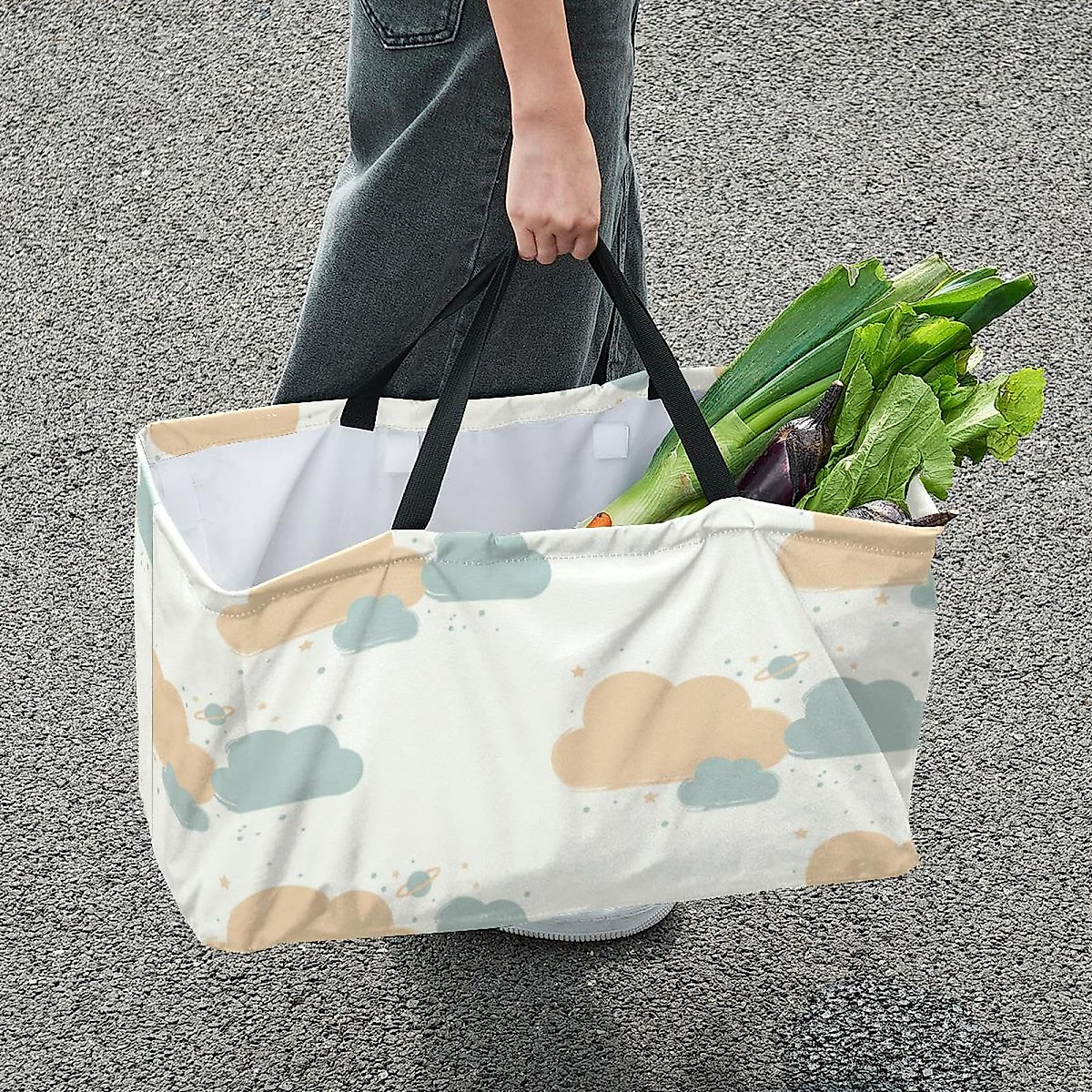 Cloud Full Print Large Capacity Laundry Organizer Tote Bag - Reusable and Foldable Oxford Cloth Shopping Bags