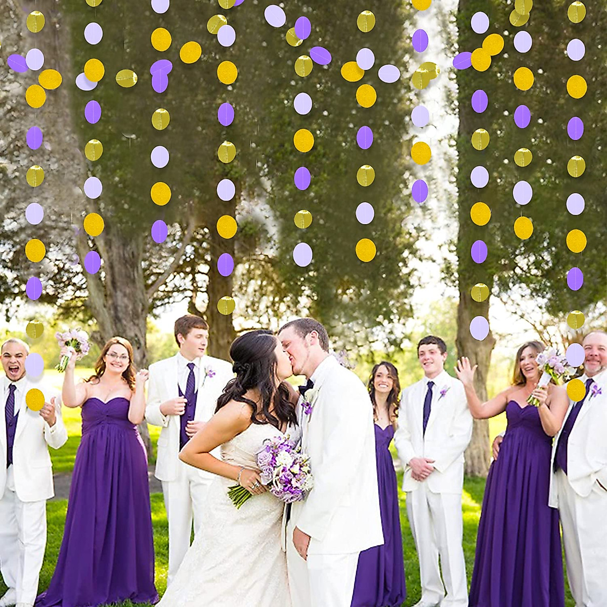 4pcs Purple and gold Garland Circle Dots Party Hanging Decorations for Birthday Wedding, Baby Shower, Classroom Candyland purple