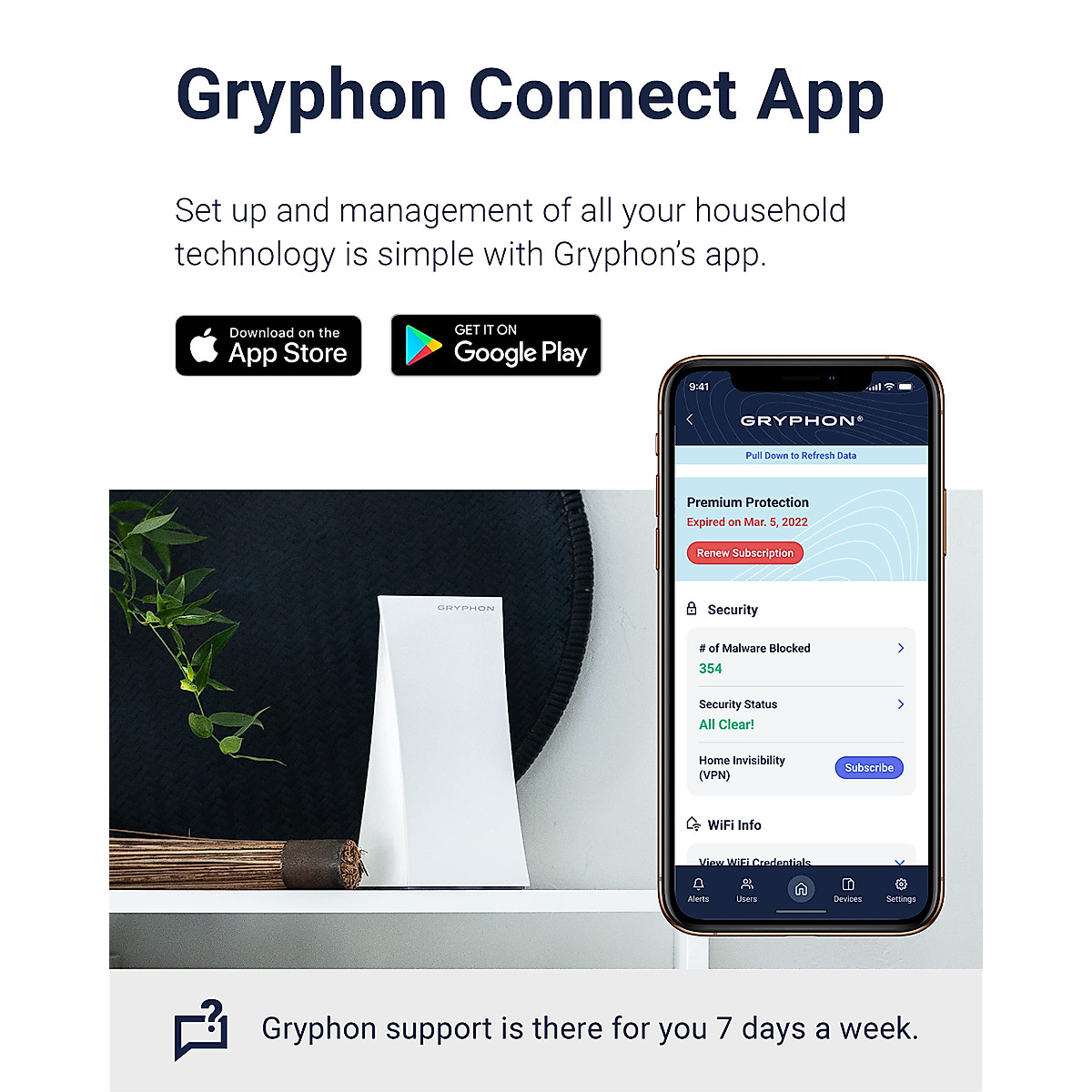 Gryphon Tower Super-Fast Mesh WiFi Router – Advanced Firewall Security, Parental Controls, and Content Filters – Tri-Band 3 Gbps, 3000 sq. ft. Full Home Coverage per Mesh Router