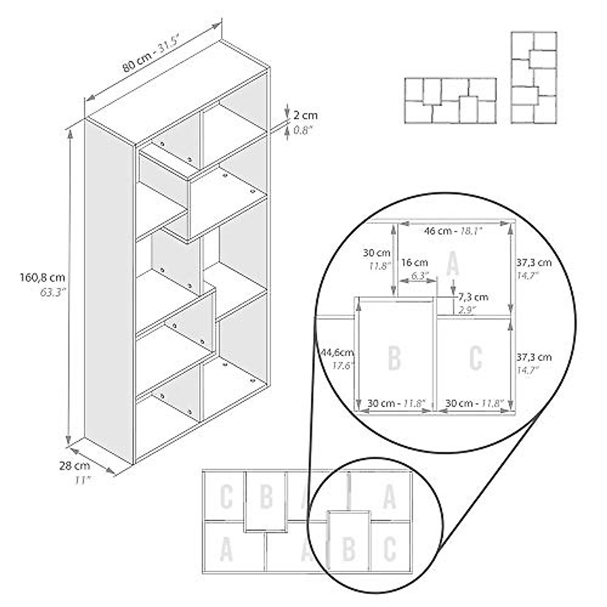 Mobili Fiver, Iacopo XS Bookcase (63.31 x 31.5 in), Rustic Oak, Made in Italy