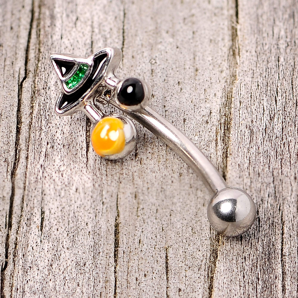 Body Candy Womens 16G Steel Cartilage Tragus Daith Conch Rook Black Green Witch Hat Eyebrow Ring 5/16”