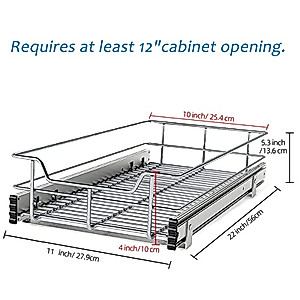 STORKING 2 Tier Wire Basket Pull Out Shelf Drawer Storage Organizer for Kitchen Base Cabinets Chrome-Plating (11x 22 x 5.3Inch, 1 Tier)