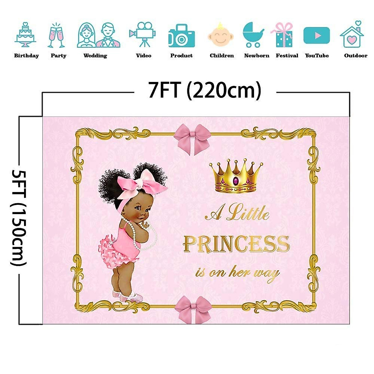 Mocsicka Mehofoto Royal Baby Shower Backdrop Little Princess Pink Bow Photography Background 7x5ft Vinyl Royal Pink Girl's Baby Shower Party Banner Backdrops